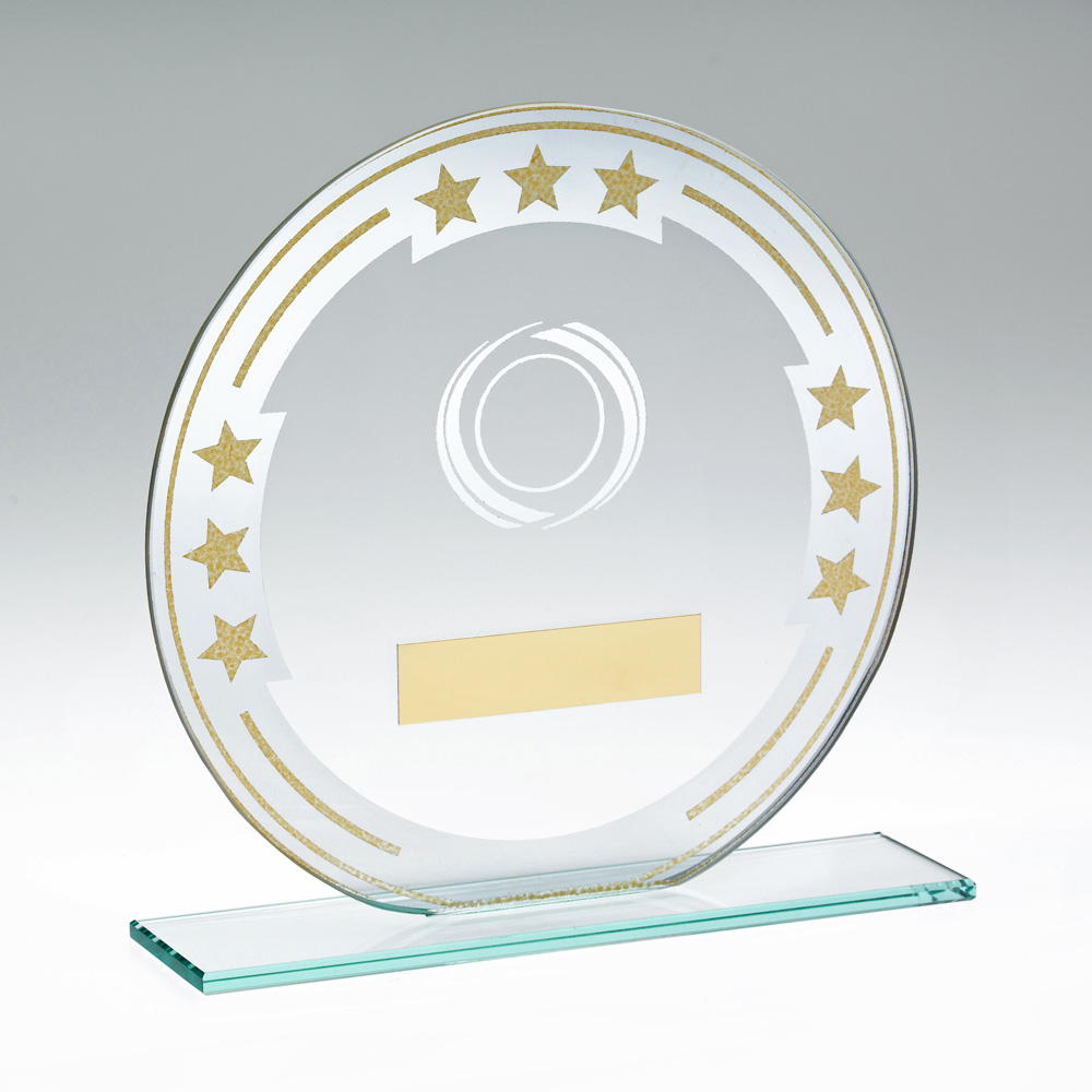 Round Glass Trophy with Gold Stars | Add your text & bespoke logo